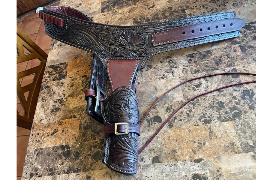 Western Hand Floral Carved Drop Loop Gun Belt & Holster [DRDLGBHFLTL ...